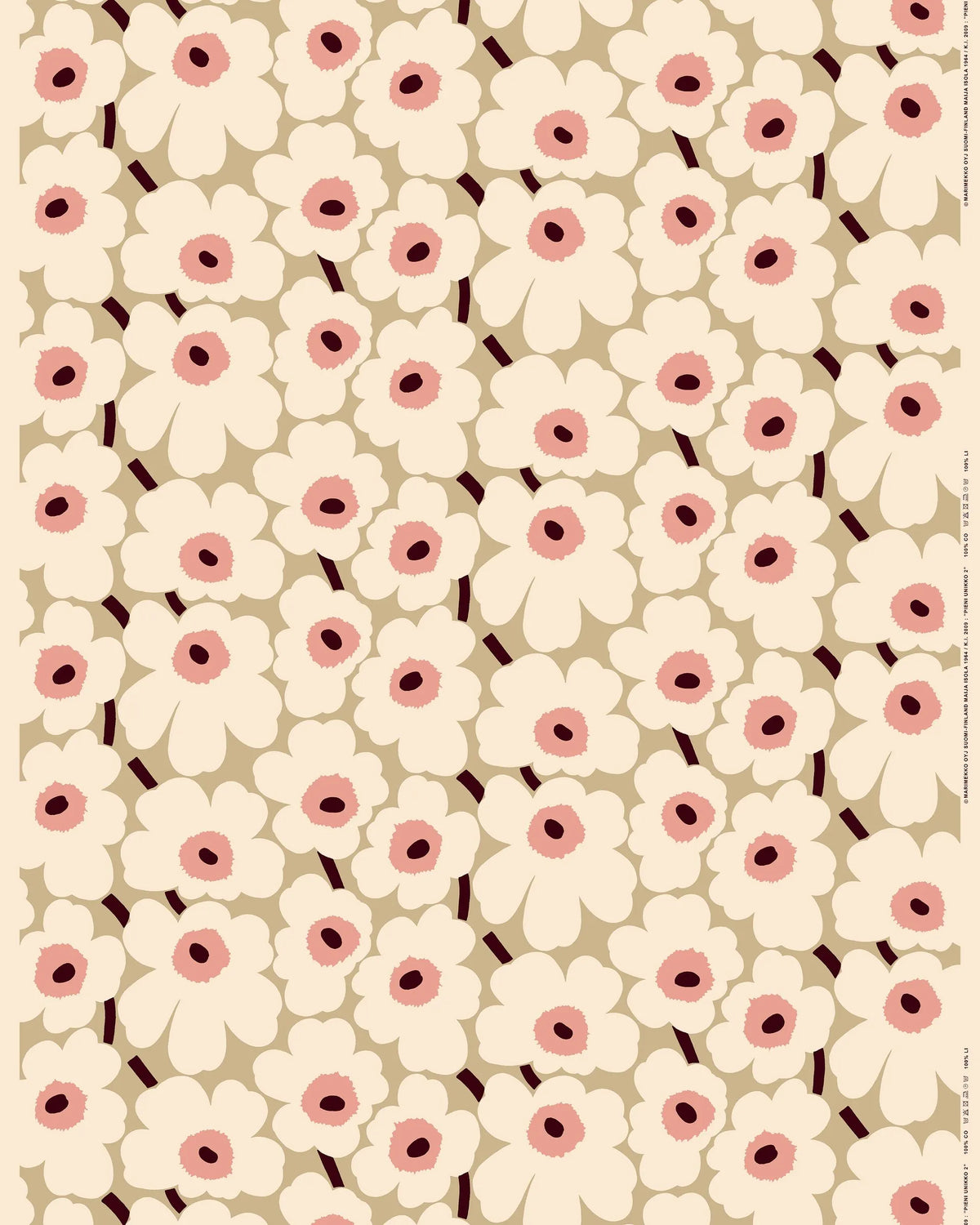 Marimekko 100% Unbleached Cotton Fabric - Pieni Unikko (Sand, Peach ...